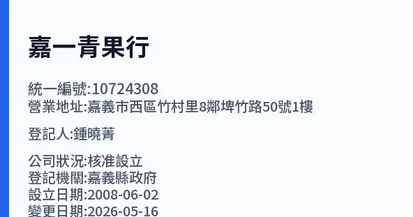 嘉一青果行的照片-統編 10724308(嘉義市) 公司登記資料與營業項目詳細圖表