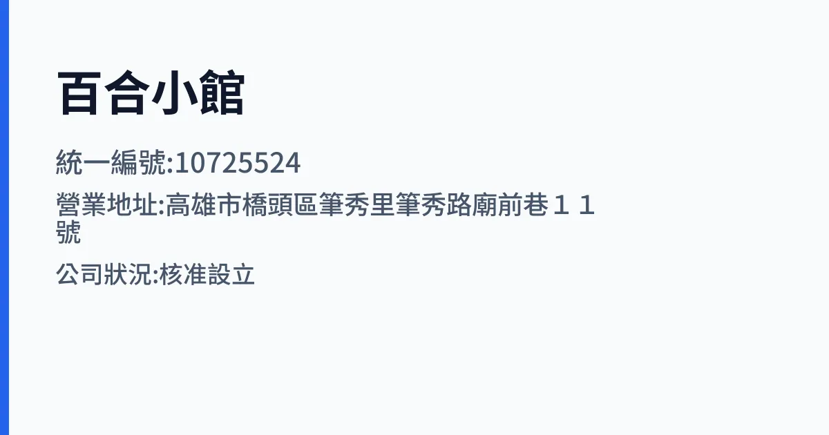 百合小館 - 統編 10725524(高雄市) 公司登記資料與營業項目詳細圖表