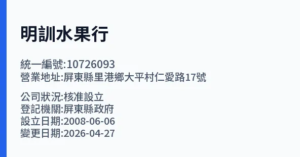 明訓水果行的照片-統編 10726093(屏東縣) 公司登記資料與營業項目詳細圖表
