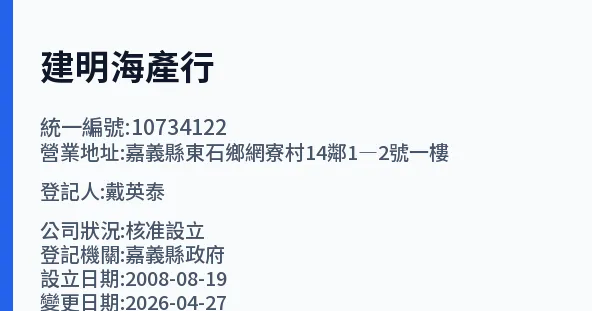 建明海產行的照片-統編 10734122(嘉義縣) 公司登記資料與營業項目詳細圖表