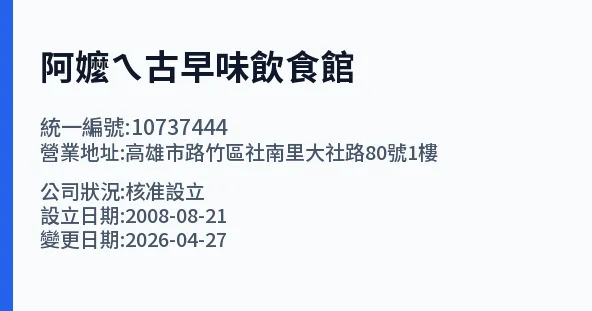阿嬤ㄟ古早味飲食館的照片-統編 10737444(高雄市) 公司登記資料與營業項目詳細圖表