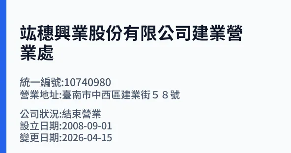 竑穗興業股份有限公司建業營業處的照片-統編 10740980(臺南市) 公司登記資料與營業項目詳細圖表