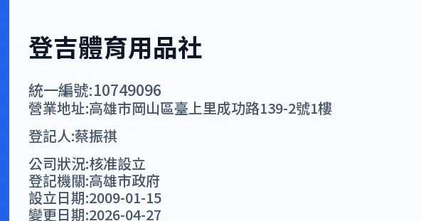 登吉體育用品社的照片-統編 10749096(高雄市) 公司登記資料與營業項目詳細圖表