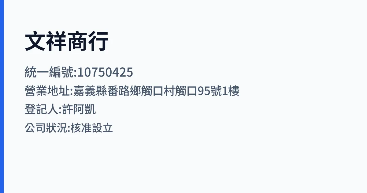 文祥商行 - 統編 10750425(嘉義縣) 公司登記資料與營業項目詳細圖表