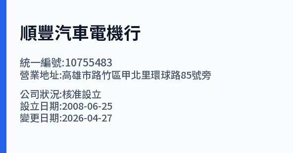 順豐汽車電機行的照片-統編 10755483(高雄市) 公司登記資料與營業項目詳細圖表