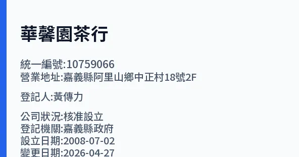 華馨園茶行的照片-統編 10759066(嘉義縣) 公司登記資料與營業項目詳細圖表