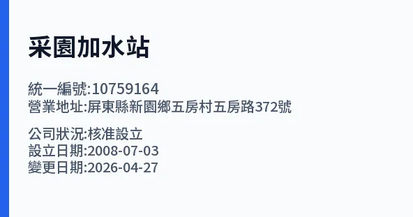 采園加水站的照片-統編 10759164(屏東縣) 公司登記資料與營業項目詳細圖表