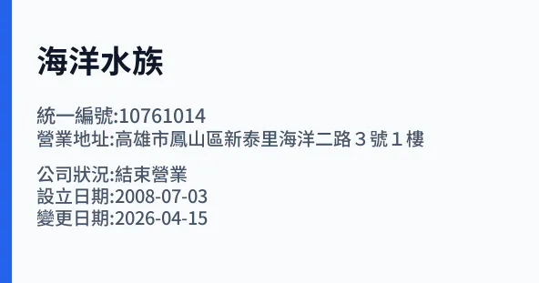海洋水族的照片-統編 10761014(高雄市) 公司登記資料與營業項目詳細圖表