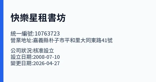 快樂星租書坊的照片-統編 10763723(嘉義縣) 公司登記資料與營業項目詳細圖表