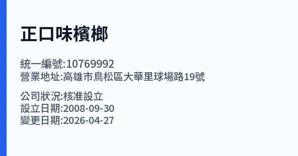正口味檳榔的照片-統編 10769992(高雄市) 公司登記資料與營業項目詳細圖表