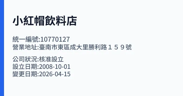 小紅帽飲料店的照片-統編 10770127(臺南市) 公司登記資料與營業項目詳細圖表