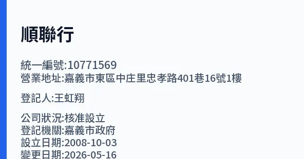 順聯行的照片-統編 10771569(嘉義市) 公司登記資料與營業項目詳細圖表