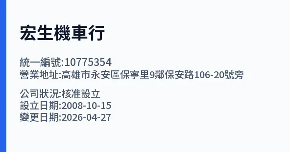 宏生機車行的照片-統編 10775354(高雄市) 公司登記資料與營業項目詳細圖表