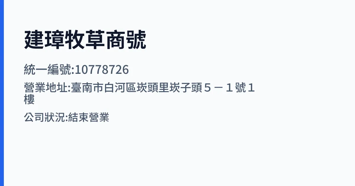 建璋牧草商號 - 統編 10778726（臺南市） 公司登記資料與營業項目詳細圖表