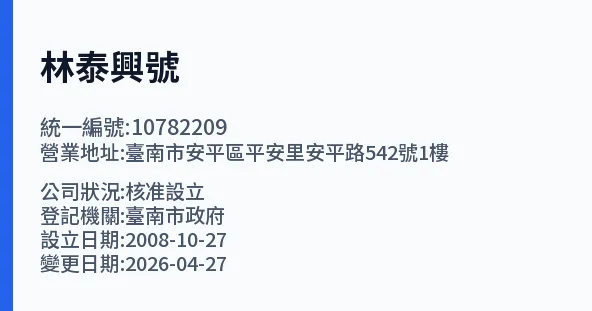 林泰興號的照片-統編 10782209(臺南市) 公司登記資料與營業項目詳細圖表