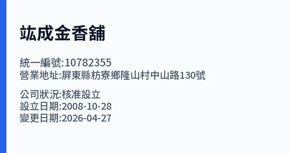 竑成金香舖的照片-統編 10782355(屏東縣) 公司登記資料與營業項目詳細圖表
