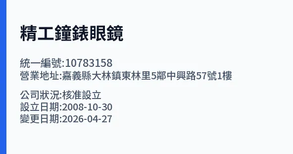 精工鐘錶眼鏡的照片-統編 10783158(嘉義縣) 公司登記資料與營業項目詳細圖表