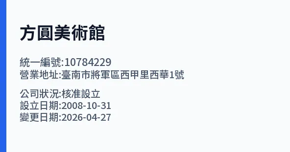 方圓美術館的照片-統編 10784229(臺南市) 公司登記資料與營業項目詳細圖表