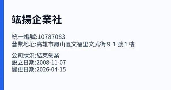 竑揚企業社的照片-統編 10787083(高雄市) 公司登記資料與營業項目詳細圖表