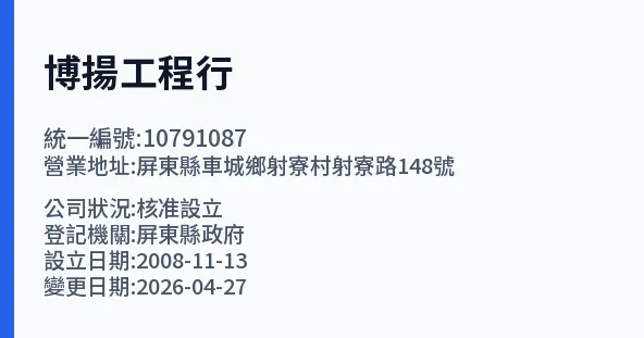 博揚工程行的照片-統編 10791087(屏東縣) 公司登記資料與營業項目詳細圖表