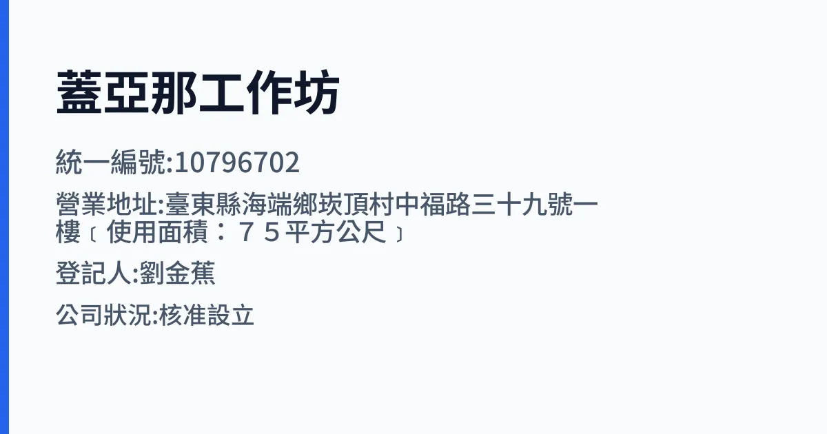 蓋亞那工作坊 - 統編 10796702（臺東縣） 公司登記資料與營業項目詳細圖表