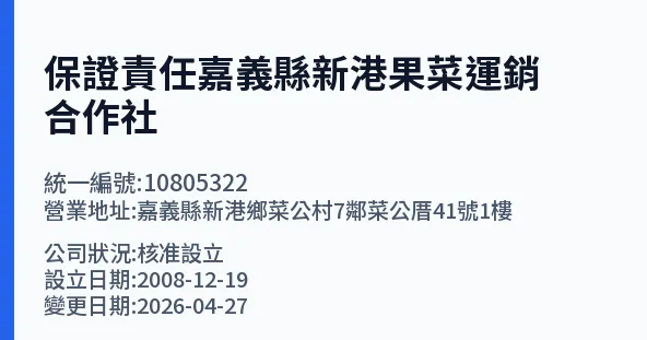 保證責任嘉義縣新港果菜運銷合作社的照片-統編 10805322(嘉義縣) 公司登記資料與營業項目詳細圖表