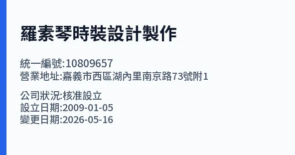 羅素琴時裝設計製作的照片-統編 10809657(嘉義市) 公司登記資料與營業項目詳細圖表