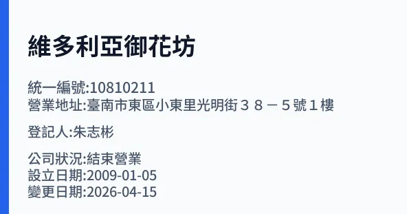 維多利亞御花坊的照片-統編 10810211(臺南市) 公司登記資料與營業項目詳細圖表
