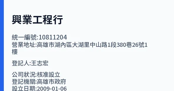 興業工程行的照片-統編 10811204(高雄市) 公司登記資料與營業項目詳細圖表