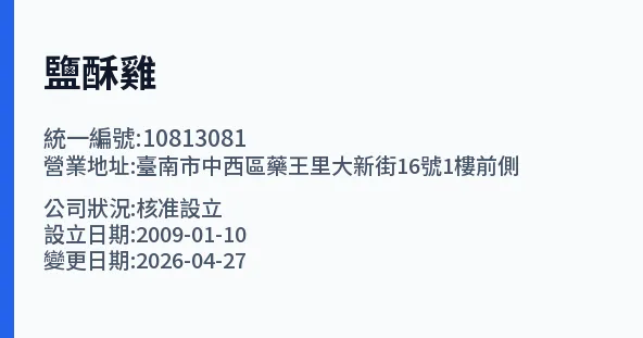 鹽酥雞的照片-統編 10813081(臺南市) 公司登記資料與營業項目詳細圖表