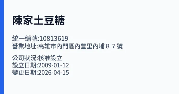 陳家土豆糖的照片-統編 10813619(高雄市) 公司登記資料與營業項目詳細圖表