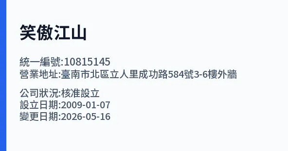 笑傲江山的照片-統編 10815145(臺南市) 公司登記資料與營業項目詳細圖表