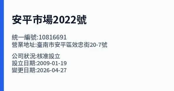 安平市場2022號的照片-統編 10816691(臺南市) 公司登記資料與營業項目詳細圖表