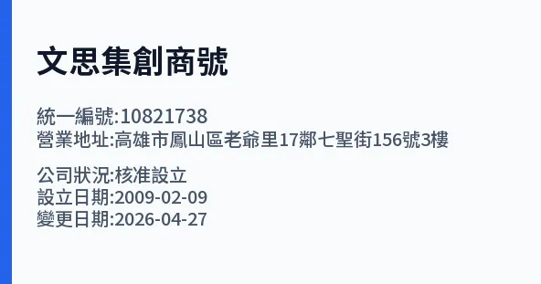 文思集創商號的照片-統編 10821738(高雄市) 公司登記資料與營業項目詳細圖表