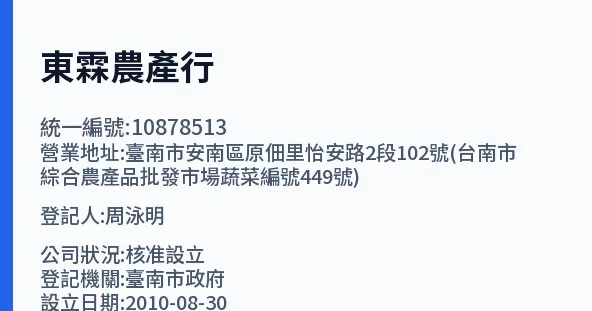 東霖農產行的照片-統編 10878513(臺南市) 公司登記資料與營業項目詳細圖表