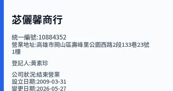 苾儷馨商行的照片-統編 10884352(高雄市) 公司登記資料與營業項目詳細圖表