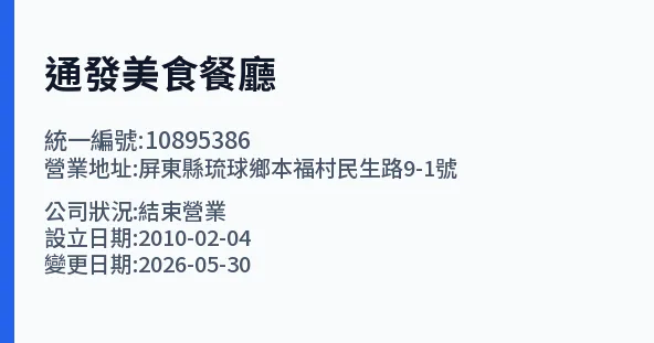 通發美食餐廳的照片-統編 10895386(屏東縣) 公司登記資料與營業項目詳細圖表