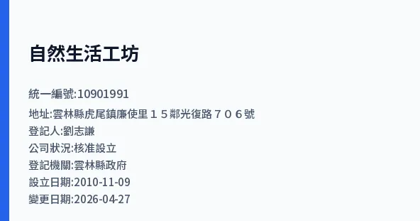 自然生活工坊的照片-統編 10901991(雲林縣) 公司登記資料與營業項目詳細圖表