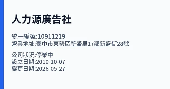 人力源廣告社的照片-統編 10911219(臺中市) 公司登記資料與營業項目詳細圖表