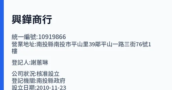興鏵商行的照片-統編 10919866(南投縣) 公司登記資料與營業項目詳細圖表