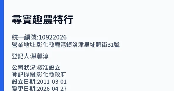 尋寶趣農特行的照片-統編 10922026(彰化縣) 公司登記資料與營業項目詳細圖表