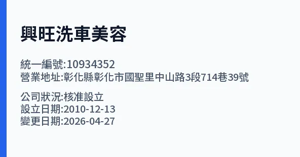 興旺洗車美容的照片-統編 10934352(彰化縣) 公司登記資料與營業項目詳細圖表