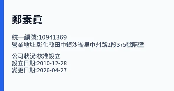 鄭素眞的照片-統編 10941369(彰化縣) 公司登記資料與營業項目詳細圖表