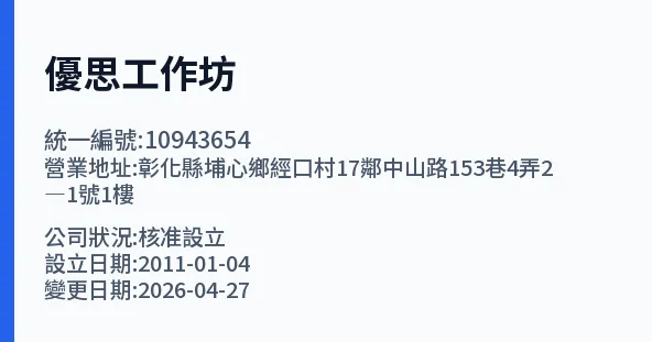 優思工作坊的照片-統編 10943654(彰化縣) 公司登記資料與營業項目詳細圖表