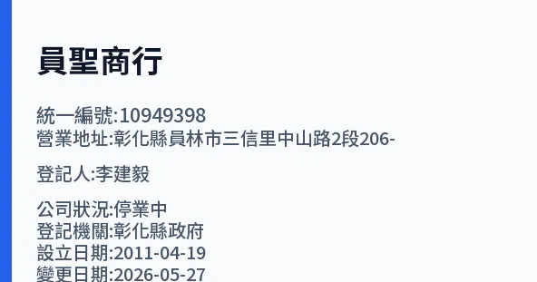 員聖商行的照片-統編 10949398(彰化縣) 公司登記資料與營業項目詳細圖表