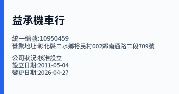 益承機車行的照片-統編 10950459(彰化縣) 公司登記資料與營業項目詳細圖表