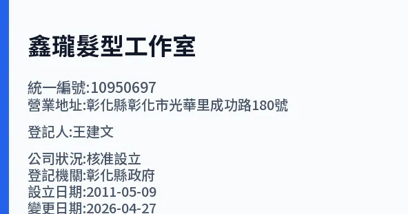 鑫瓏髮型工作室的照片-統編 10950697(彰化縣) 公司登記資料與營業項目詳細圖表