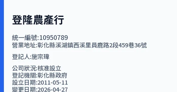登隆農產行的照片-統編 10950789(彰化縣) 公司登記資料與營業項目詳細圖表