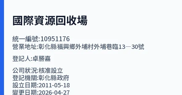 國際資源回收場的照片-統編 10951176(彰化縣) 公司登記資料與營業項目詳細圖表
