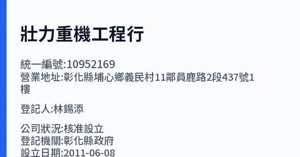 壯力重機工程行的照片-統編 10952169(彰化縣) 公司登記資料與營業項目詳細圖表